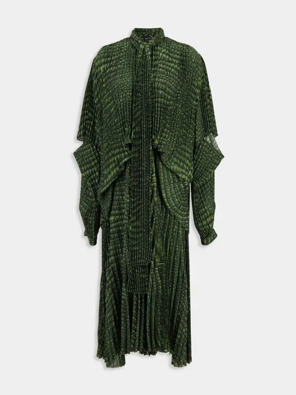 Balenciaga Double Sleeve Pleated Dress - Green