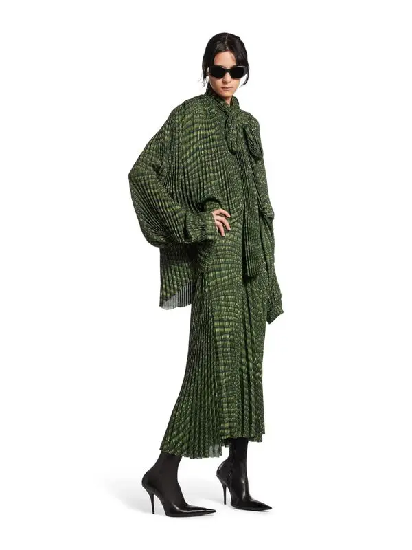 Balenciaga Double Sleeve Pleated Dress - Green