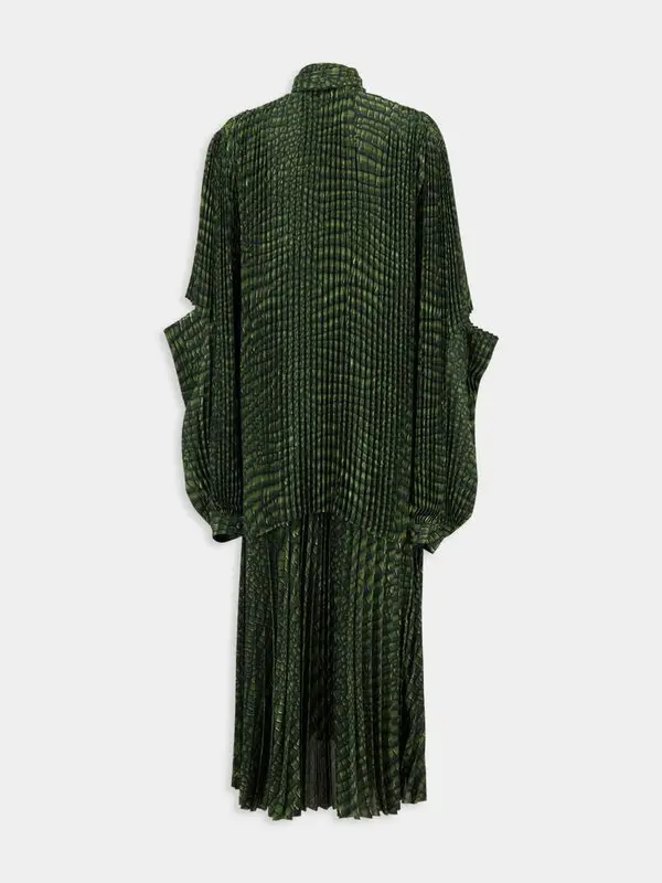 Balenciaga Double Sleeve Pleated Dress - Green