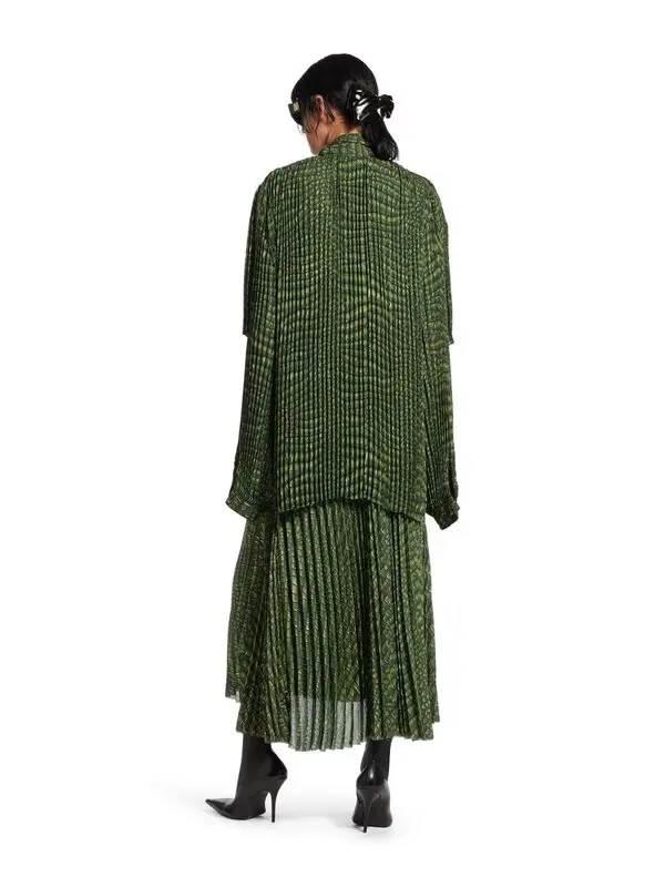 Balenciaga Double Sleeve Pleated Dress - Green