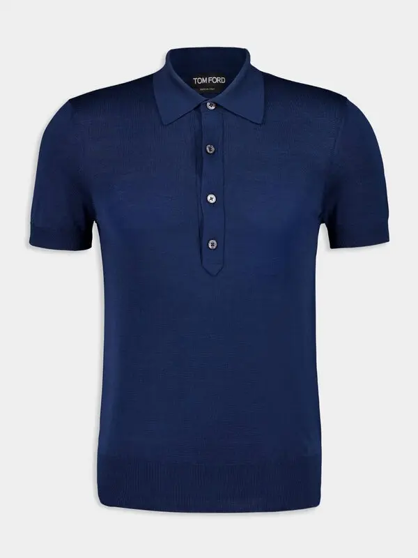 TOM FORD Sapphire Silk Viscose Short-sleeve Polo - Blue