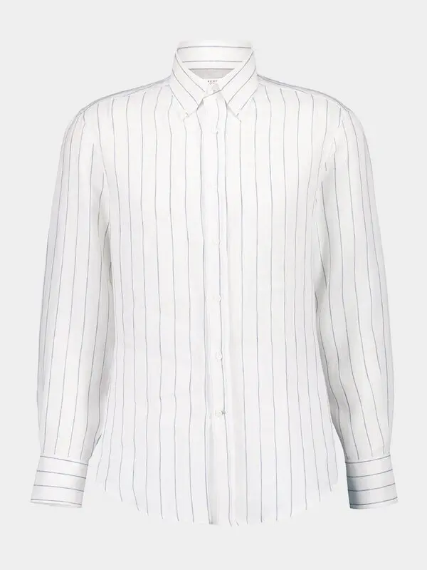 Brunello Cucinelli Linen Striped Long-sleeve Shirt - White