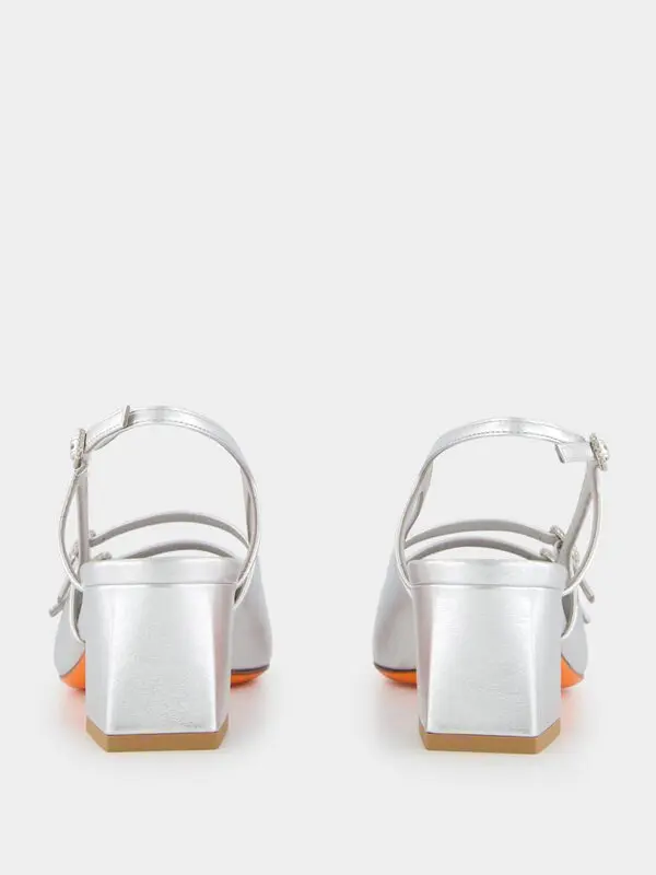 Santoni Aurora Mid-heel Slingback Pumps - Silver