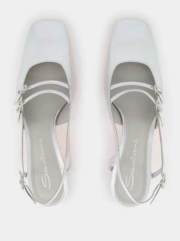 Santoni Aurora Mid-heel Slingback Pumps - Silver