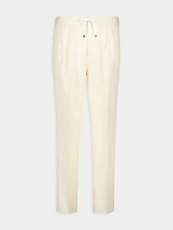 Brunello Cucinelli Linen-cotton Drawstring Pants - Cream