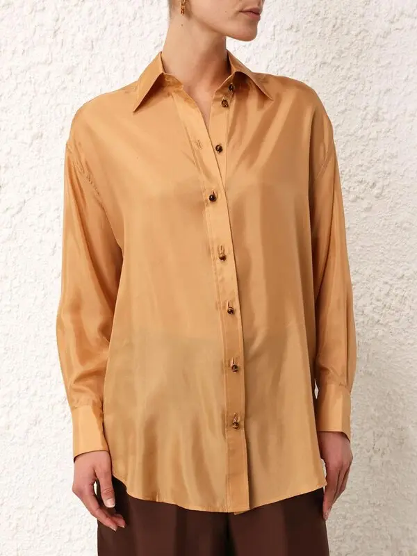 Zimmermann August Relaxed Silk Shirt - Brown