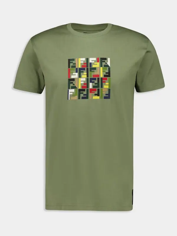 Fendi Olive Cotton T-shirt With Ff Embroidery - Green