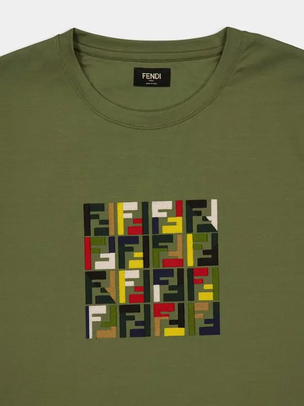 Fendi Olive Cotton T-shirt With Ff Embroidery - Green