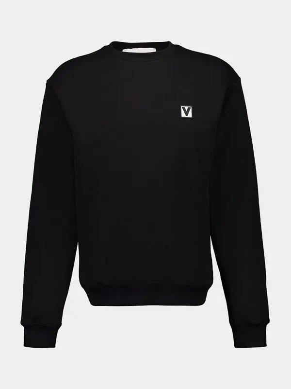 Valentino Garavani Cotton Crewneck Sweatshirt With Chez Patch - Black