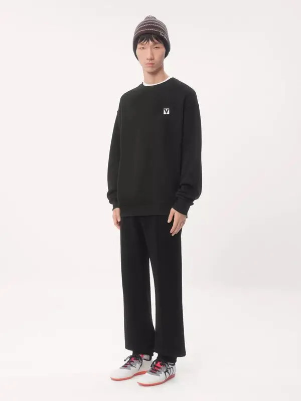 Valentino Garavani Cotton Crewneck Sweatshirt With Chez Patch - Black