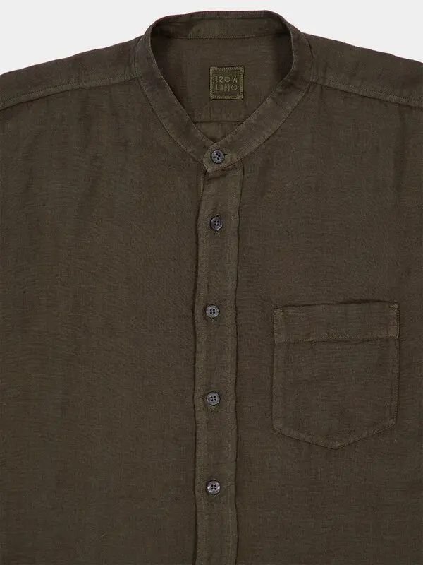 120% Lino Military Slim-fit Linen Shirt - Green
