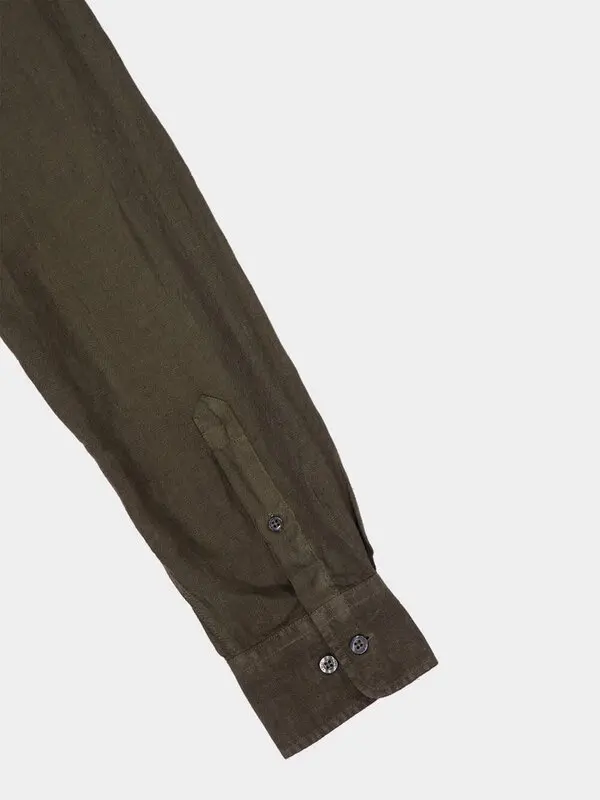 120% Lino Military Slim-fit Linen Shirt - Green