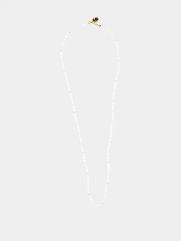 Valentino Garavani Ovalette Necklace In Metal, Pearls, And Enamel - Gold