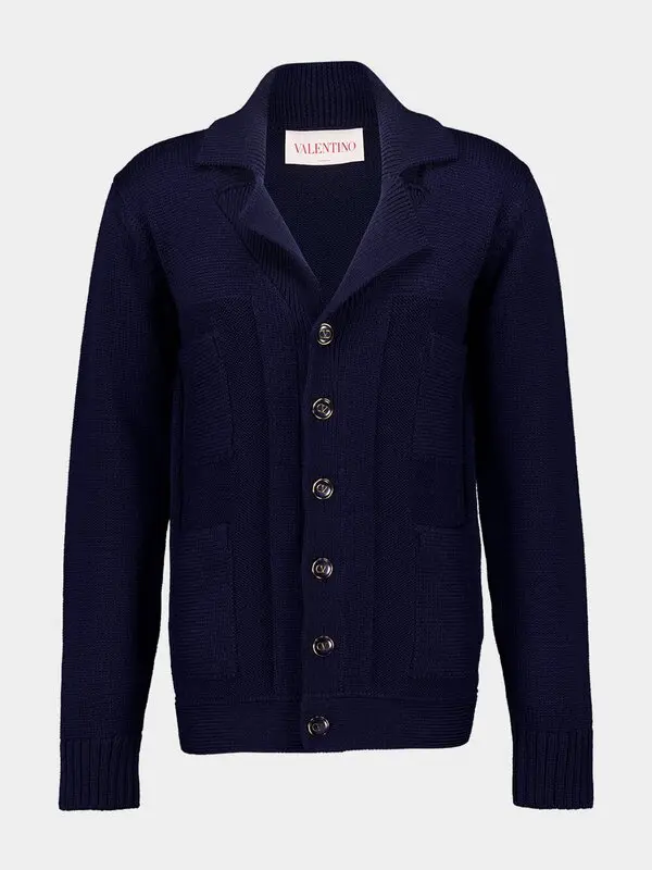Valentino Garavani Loose-fit Wool And Cotton Cardigan - Blue