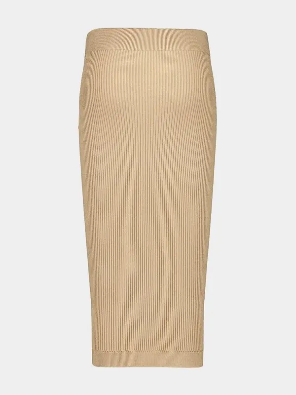 Balmain Ribbed Knit Midi Skirt - Beige