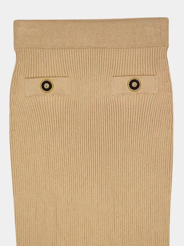 Balmain Ribbed Knit Midi Skirt - Beige