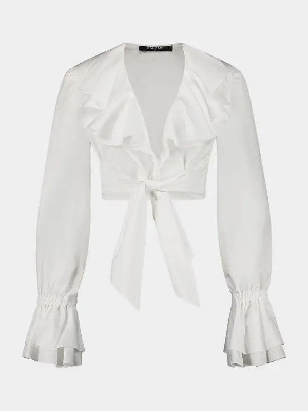 Balmain Cropped Ruffled Poplin Shirt