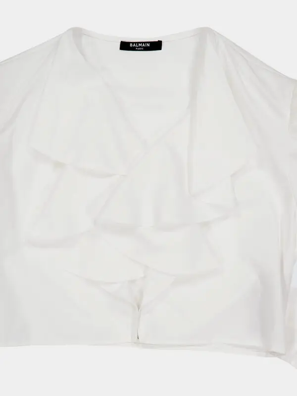 Balmain Cropped Ruffled Poplin Shirt