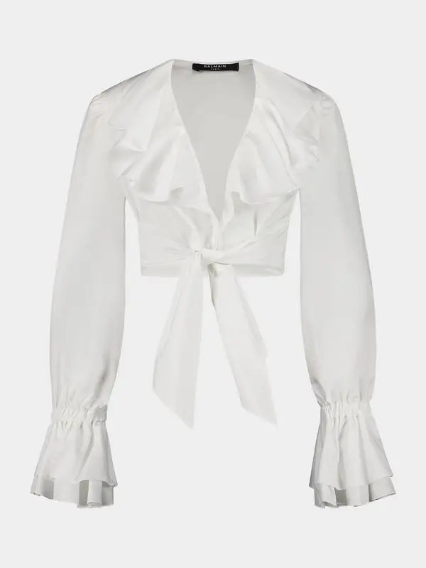 Balmain Cropped Ruffled Poplin Shirt