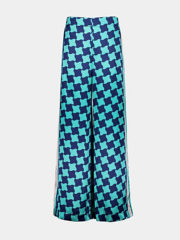Casablanca Pool Tile Wide-leg Silk Trousers - Blue