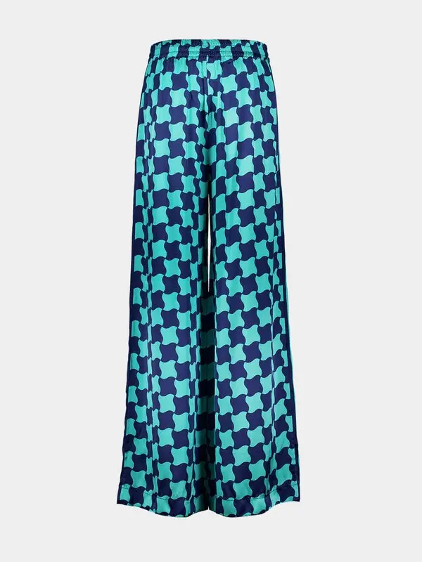 Casablanca Pool Tile Wide-leg Silk Trousers