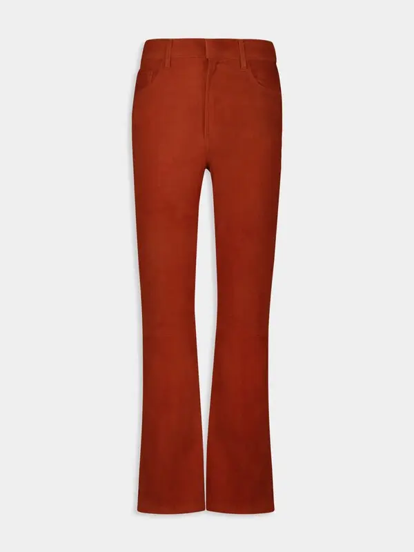 PAULA Zircon Cinnamon Stick Suede Flared Pants - Orange