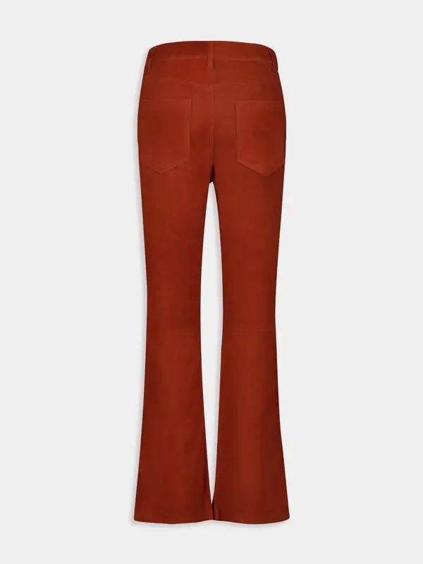 PAULA Zircon Cinnamon Stick Suede Flared Pants - Orange