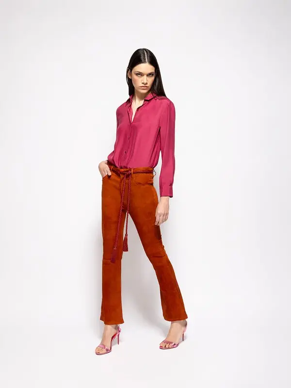 PAULA Zircon Cinnamon Stick Suede Flared Pants - Orange