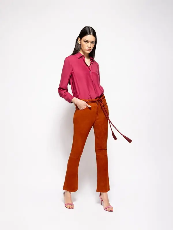 PAULA Zircon Cinnamon Stick Suede Flared Pants - Orange
