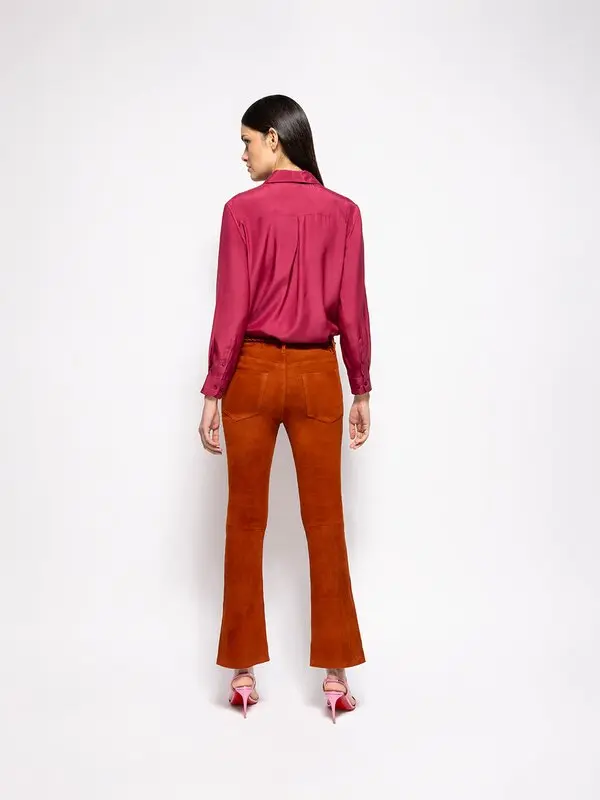 PAULA Zircon Cinnamon Stick Suede Flared Pants - Orange
