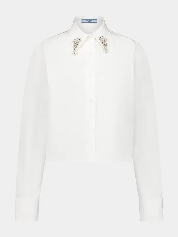 Prada Embroidered Collar Poplin Shirt
