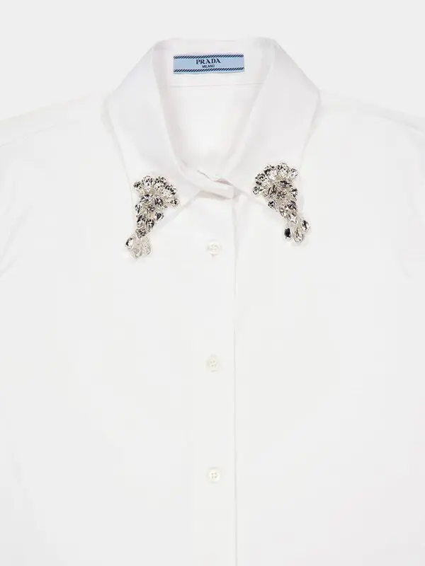 Prada Embroidered Collar Poplin Shirt