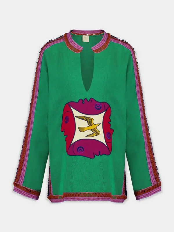 PAULA Myosolis Jolly Linen Top With Embroidered Patches