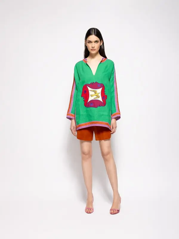 PAULA Myosolis Jolly Linen Top With Embroidered Patches