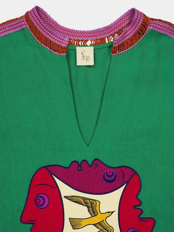 PAULA Myosolis Jolly Linen Top With Embroidered Patches