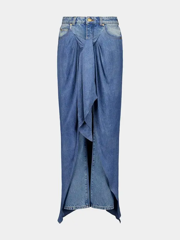 Balmain Denim Jeans With Draped Skirt