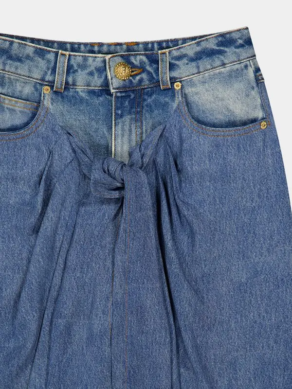 Balmain Denim Jeans With Draped Skirt