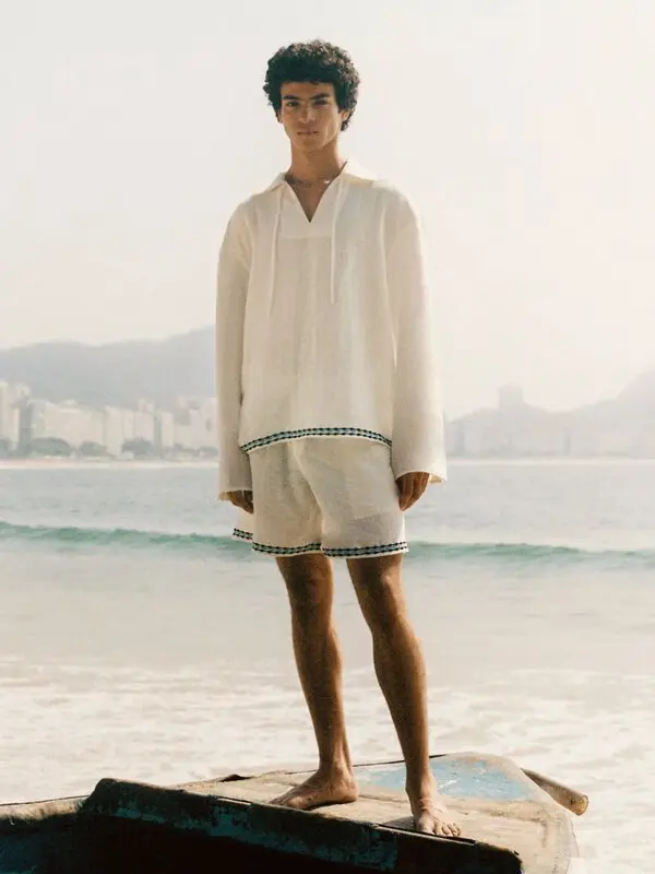 Commas Frequency Embroidered Tie Shirt - White