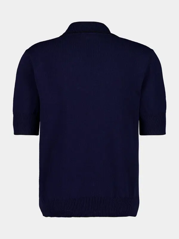 Balmain Navy Écusson Embroidered Knit Polo Shirt - Blue