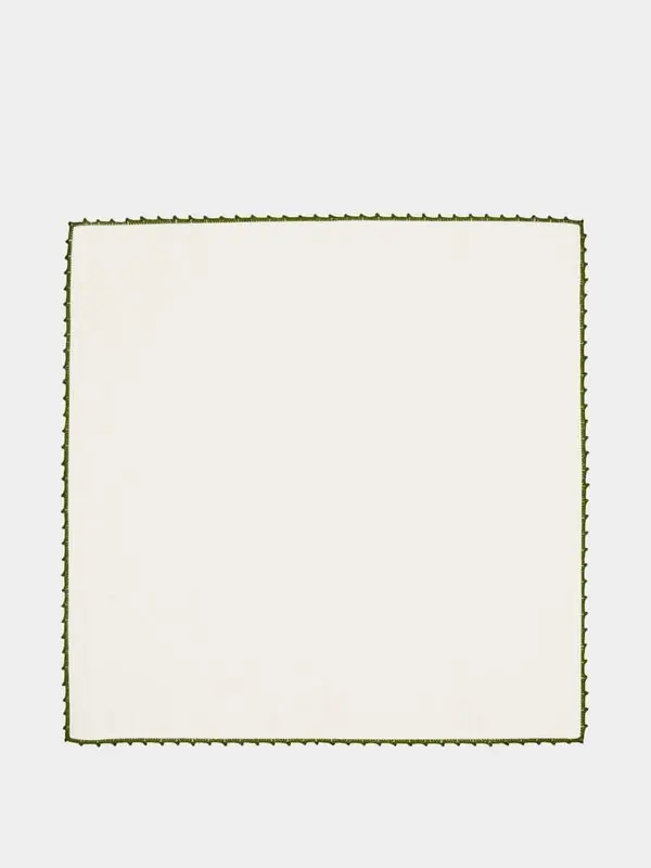 HOUSE OF CAPRICORN Hand-embroidered Linen Napkin With Crochet Detail - Green