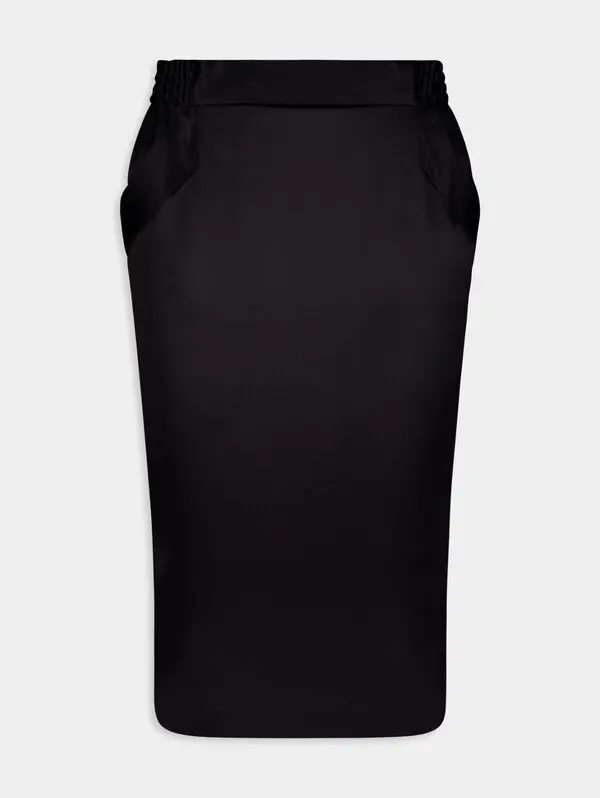 Saint Laurent Silk Satin Crepe Pencil Skirt - Black