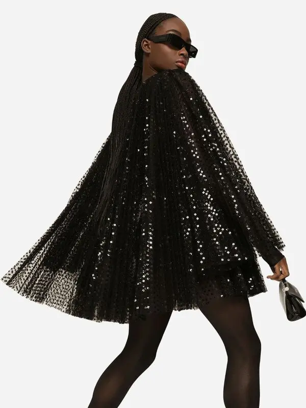 Dolce & Gabbana Sequin-embellished Short Pleated Dress