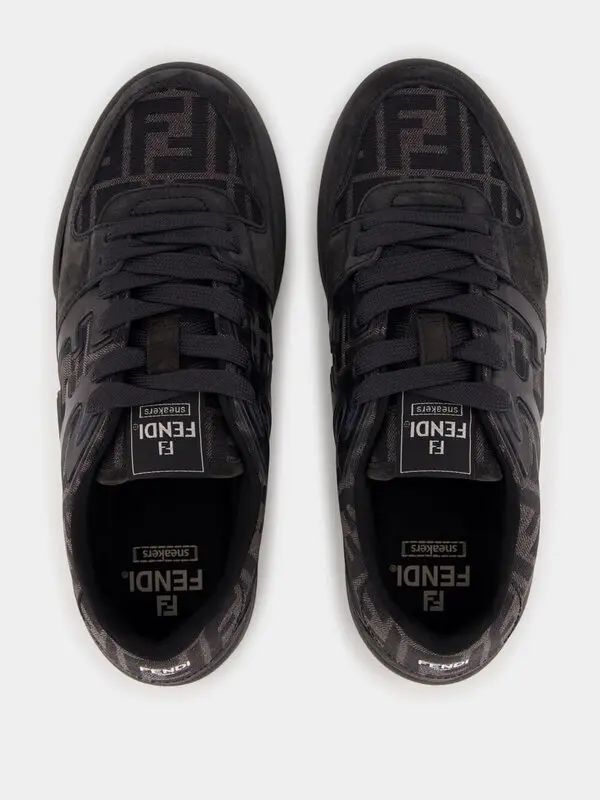 Fendi Ff Jacquard And Suede Match Low-top Sneakers - Black