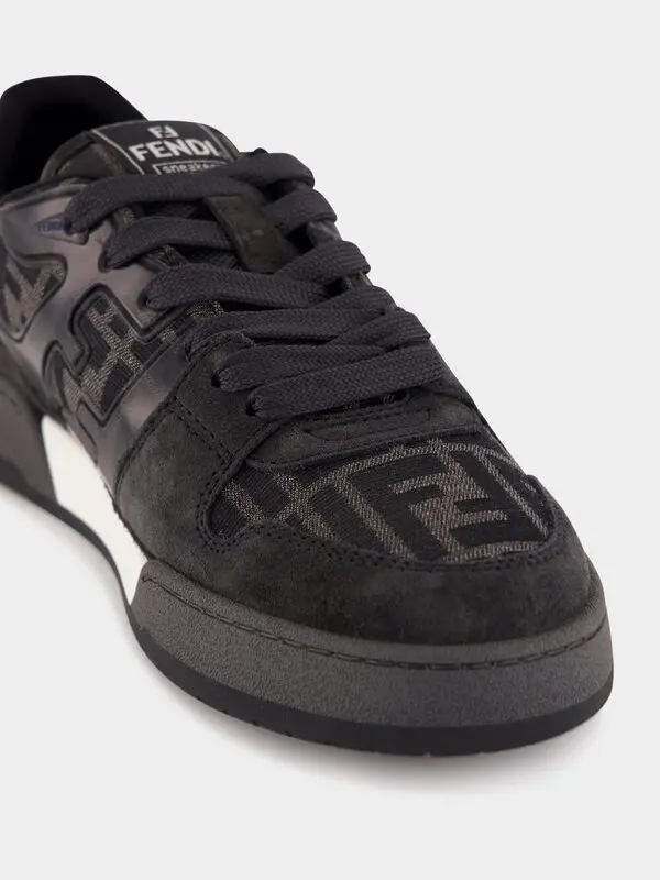 Fendi Ff Jacquard And Suede Match Low-top Sneakers - Black