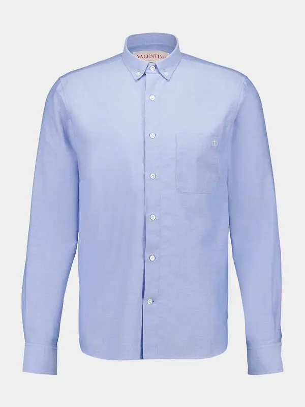 Valentino Garavani Sky Vlogo Embroidered Cotton Shirt - Blue