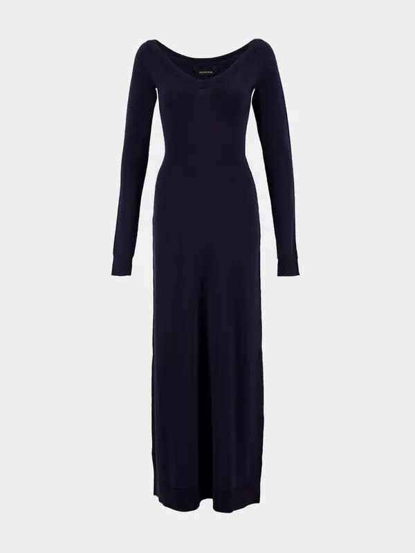 Balenciaga Off Shoulder V-neck Maxi Dress - Blue