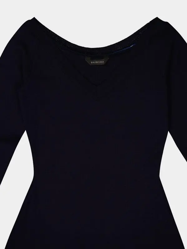Balenciaga Off Shoulder V-neck Maxi Dress - Blue