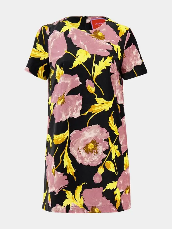 La DoubleJ Floral Mini Swing Cotton Dress - Black