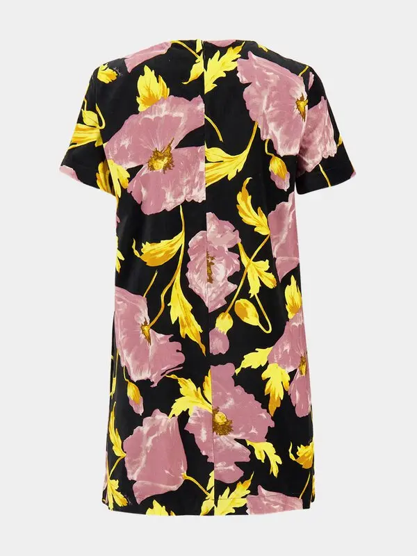 La DoubleJ Floral Mini Swing Cotton Dress - Black