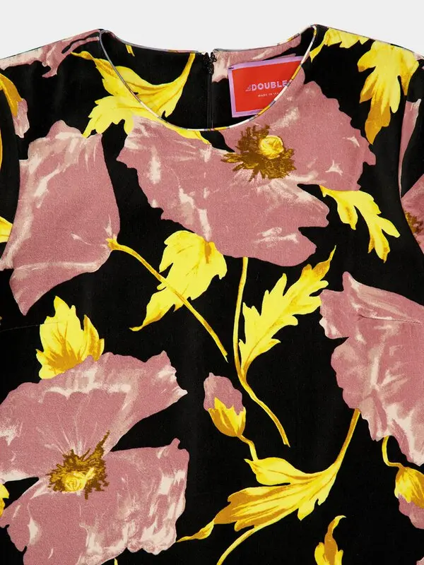 La DoubleJ Floral Mini Swing Cotton Dress - Black